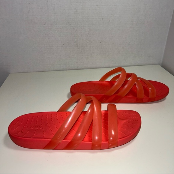 CROCS | Shoes | Crocs Splash Glossy Melon Salmon Color Strappy Slide ...